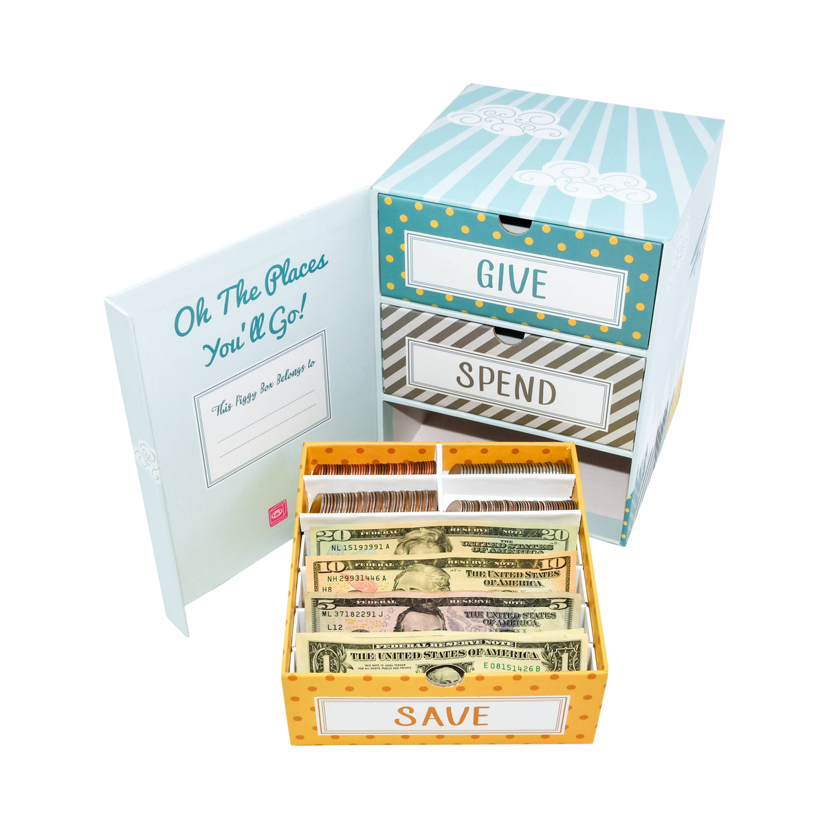 Adventure Awaits Piggy Bank with Save, Spend, and Give Drawers – The ...