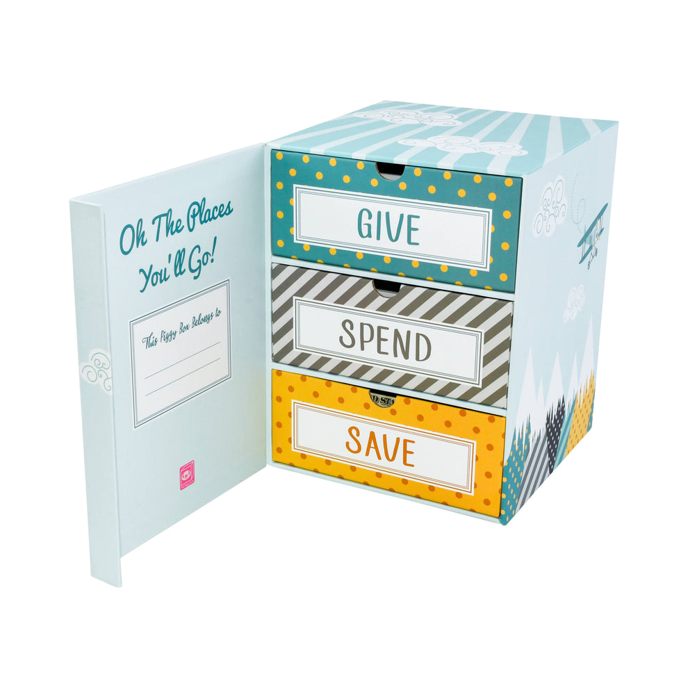 Adventure Awaits Piggy Bank with Save, Spend, and Give Drawers – The ...